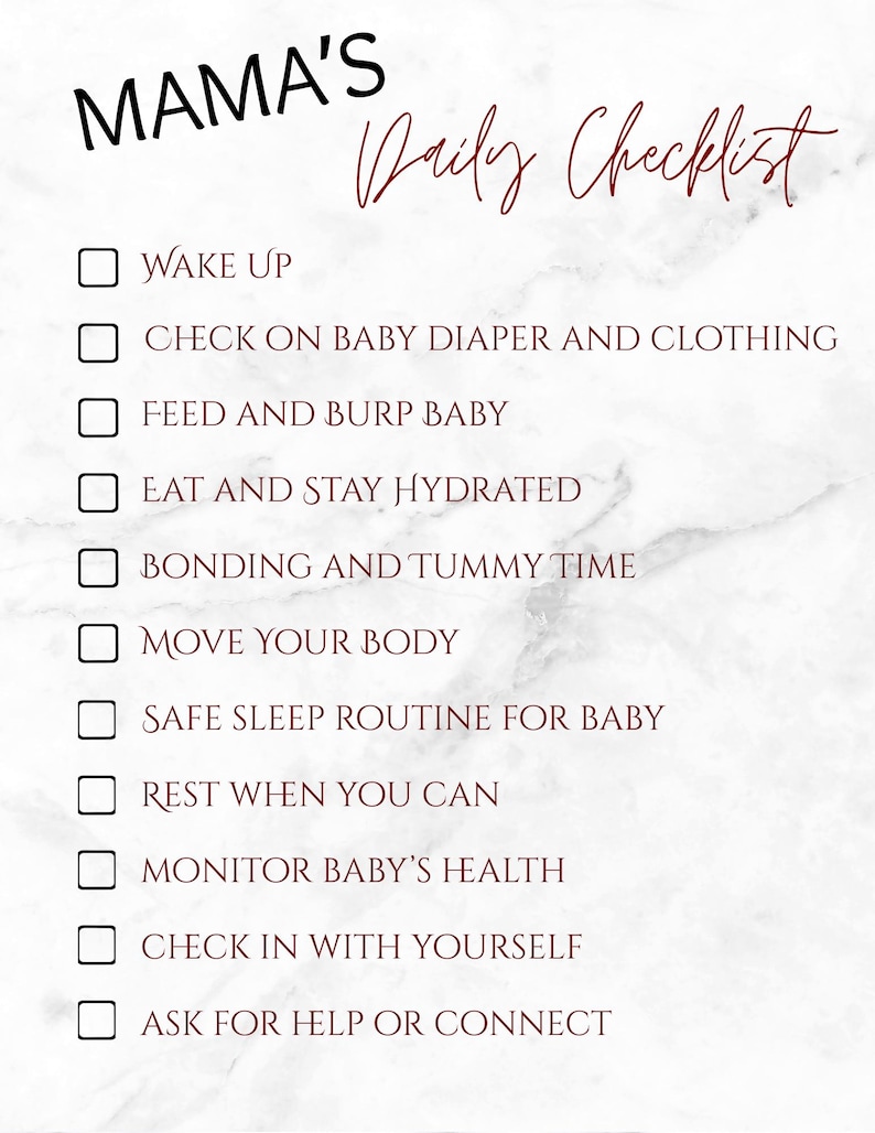 New Mom Daily Checklist – Printable Baby Care & Self-care Routine for ...