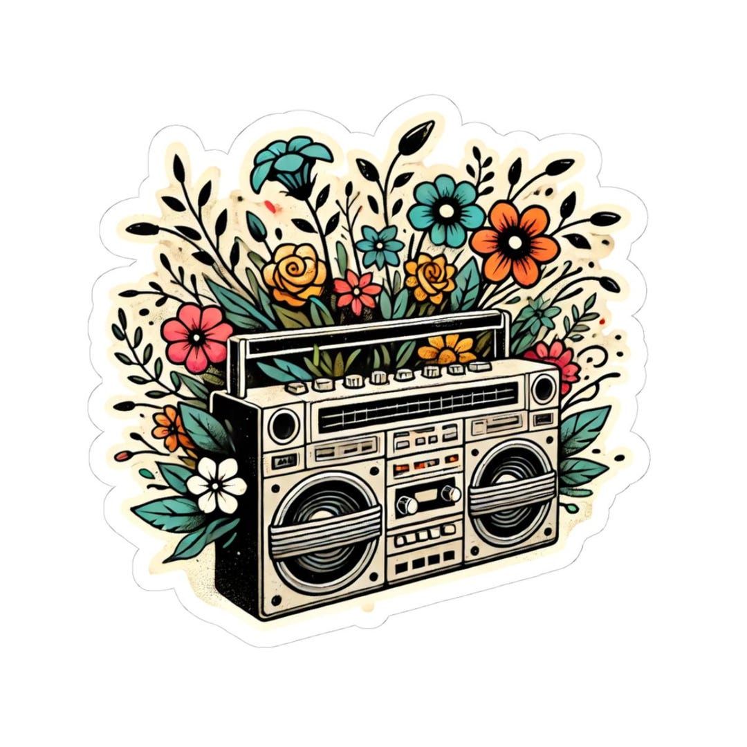 Vintage Floral Boombox Stickers, Retro Music Stickers, Laptop Decor ...