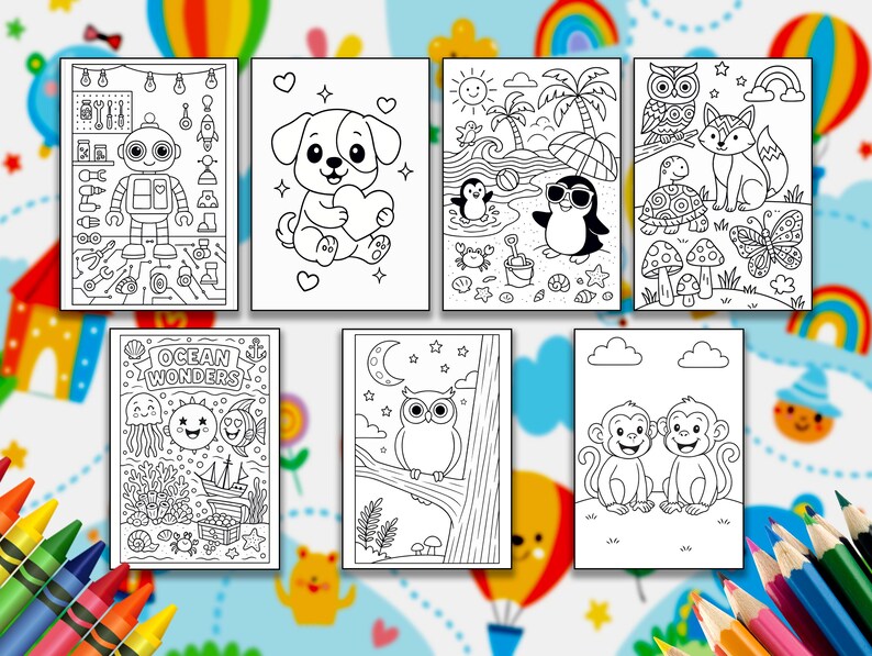 75 Cartoon Animal Coloring Pages – Printable Kids Activity (digital ...