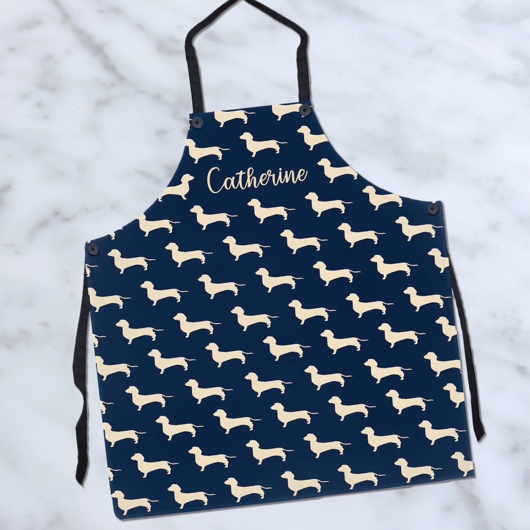 Personalized Dachshund Apron Navy Apron With Cream Dacshunds Doxie Mom ...