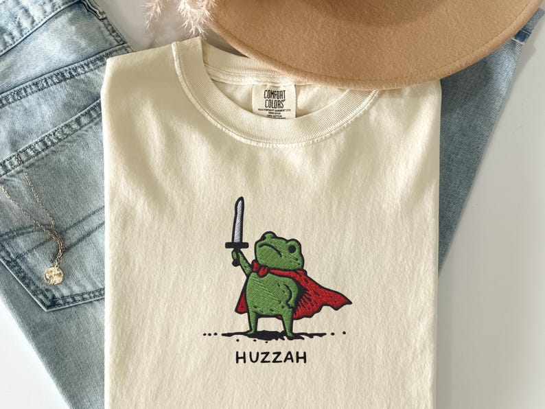 Huzzah Frog With Sword Medieval Embroidered T-shirt: Funny Toad ...
