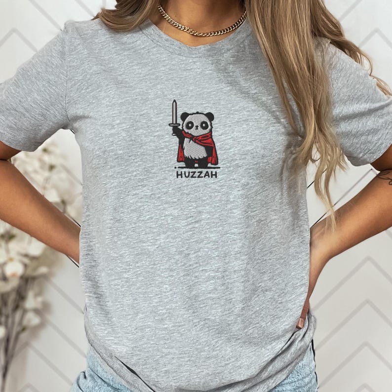Huzzah Panda With Sword Medieval Embroidered T-shirt: Funny Bear ...