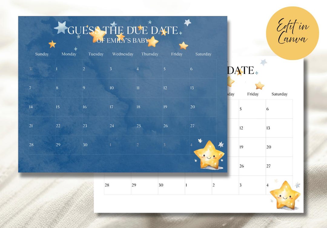 Twinkle Twinkle Due Date Calendar | Baby Prediction Game | Celestial ...