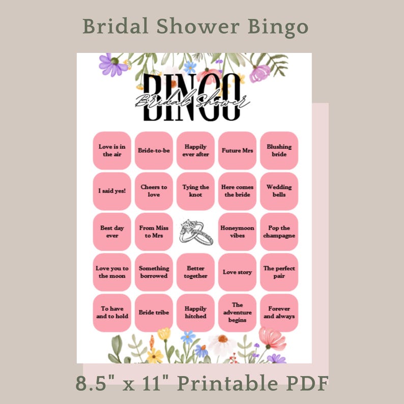 Bridal Shower Game Bingo Party Game Printable Digital Download Wedding ...