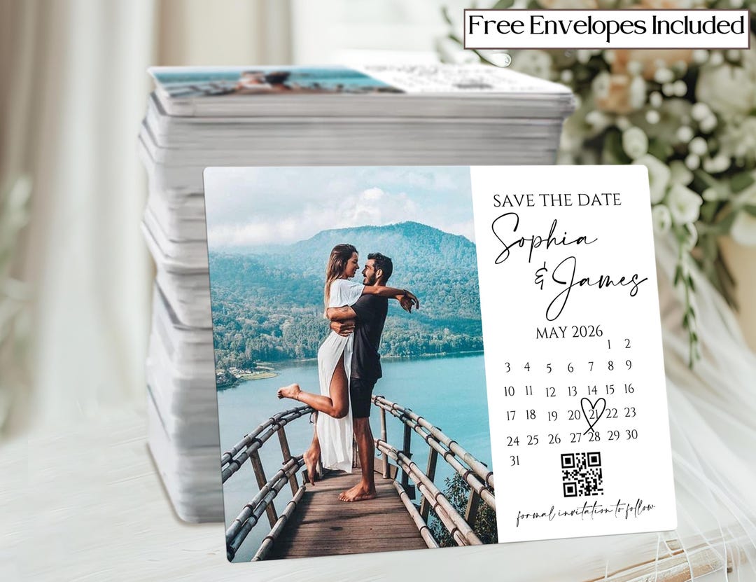 Calendar & QR Code Save the Date Photo Magnet, Custom Photo Wedding ...