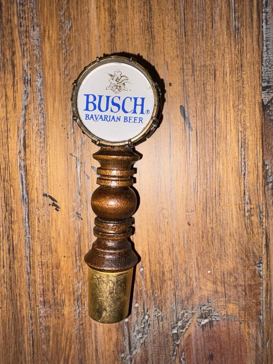 Vintage Busch Beer Tap Handle Drum Bavarian 4.25” Wood Brass Shift Cane ...