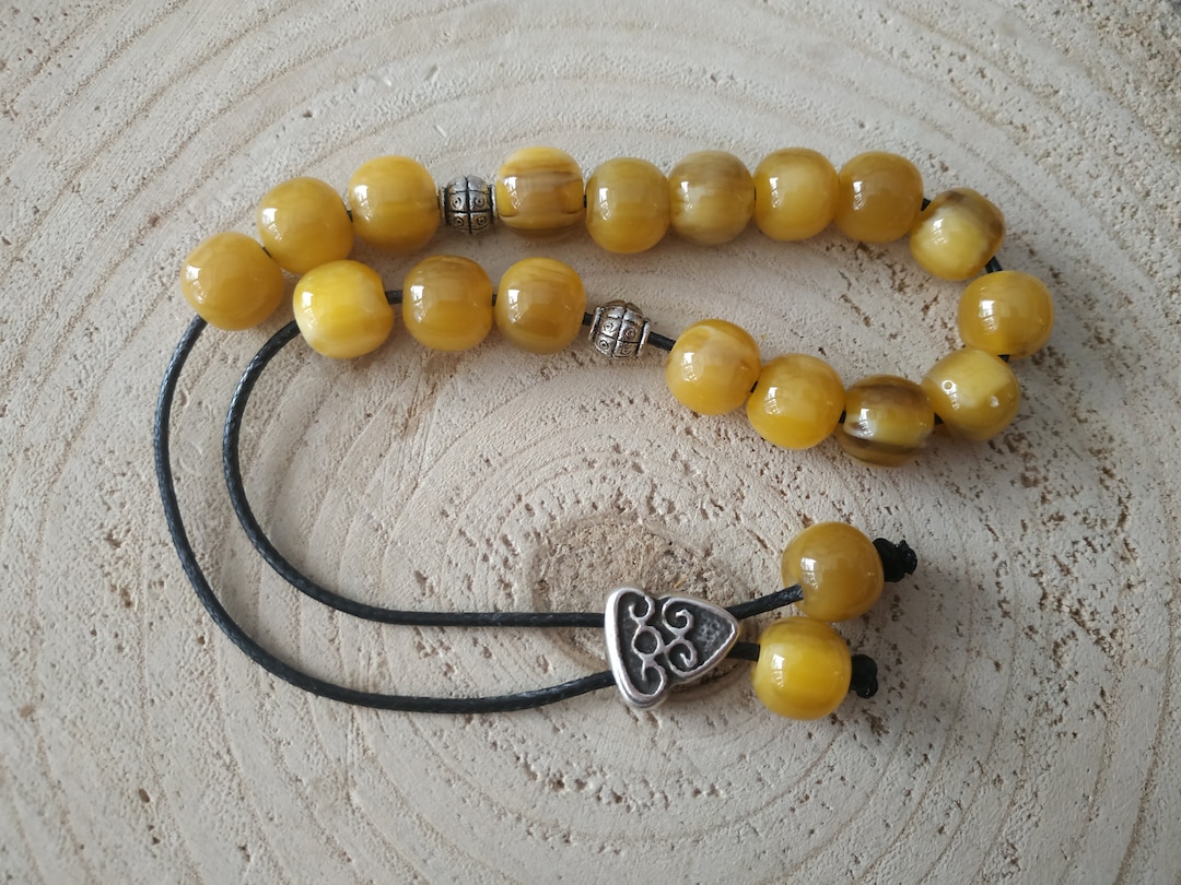 Greek Komboloi for Pappou, 21 Yellow Resin Worry Beads, Relaxation ...