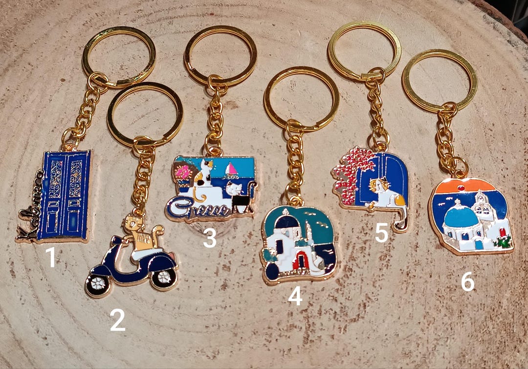 Santorini, Mykonos, Greek Famous Island Keychain, Summer Vacation in ...