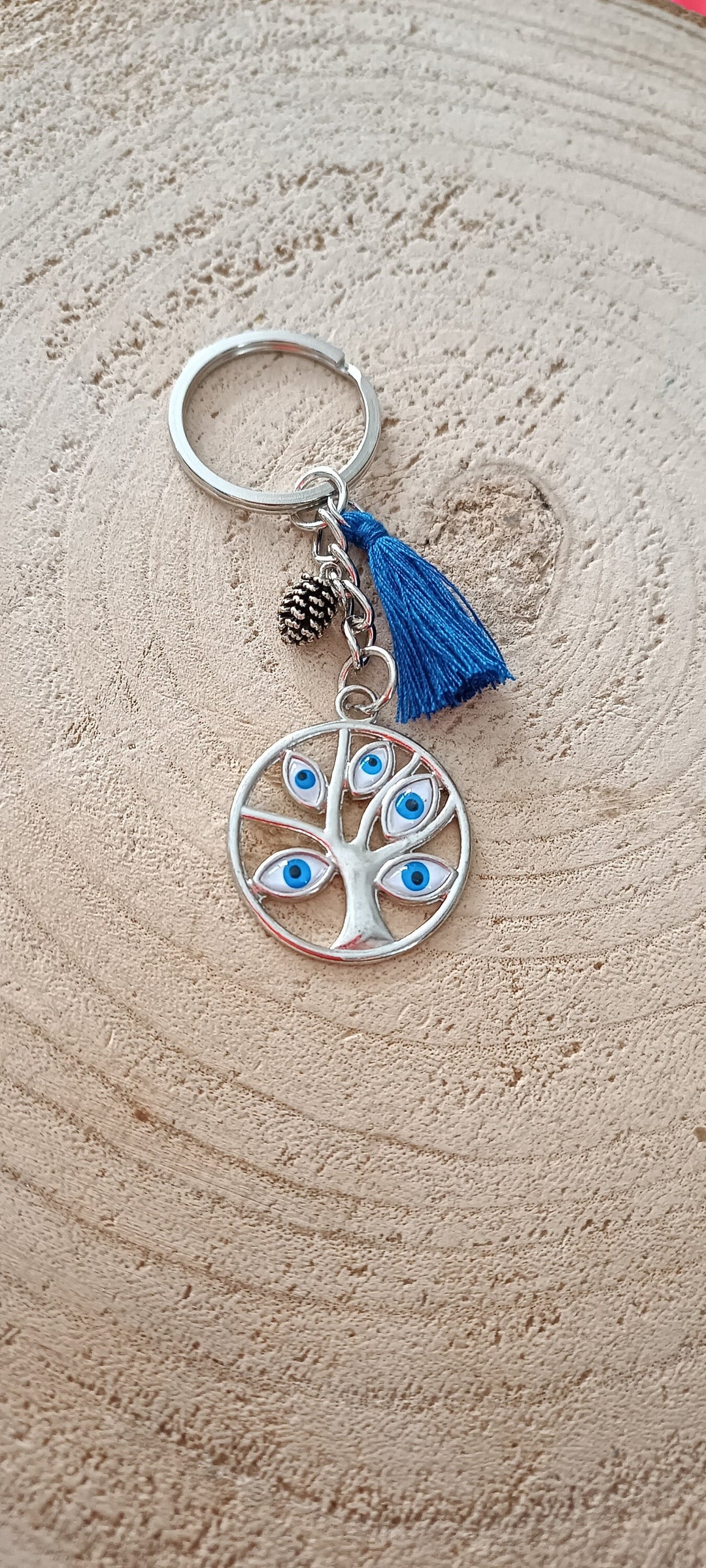 Tree of Life Pinecone Keyring, Evil Eye Keys Holder, Greek Mati ...