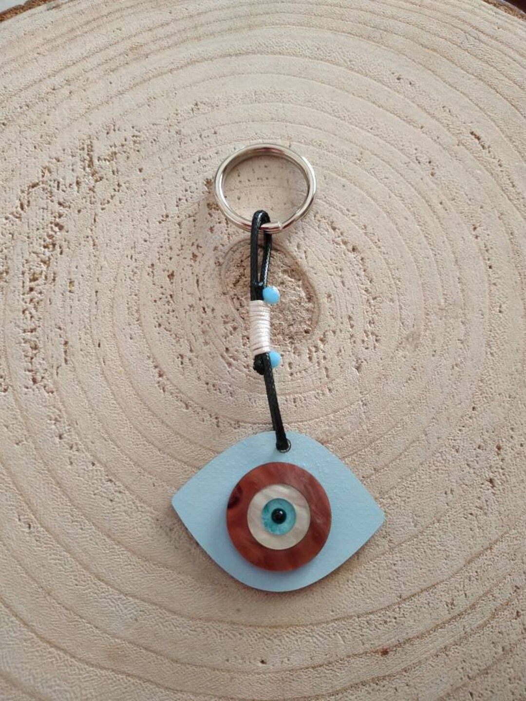 Oval Evil Eye Wooden Keyring, Greek Mati Keychain, Keys Holder Charm ...