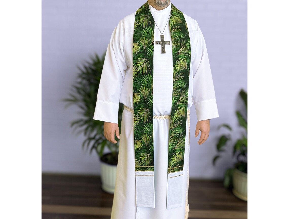 Liturgical Stole Pastoral Clergy - Hosanna Green and Gold Palm Stole ...