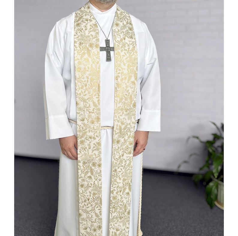 Gold and White/ivory Liturgical Stole for Pastors and Clergy - for ...