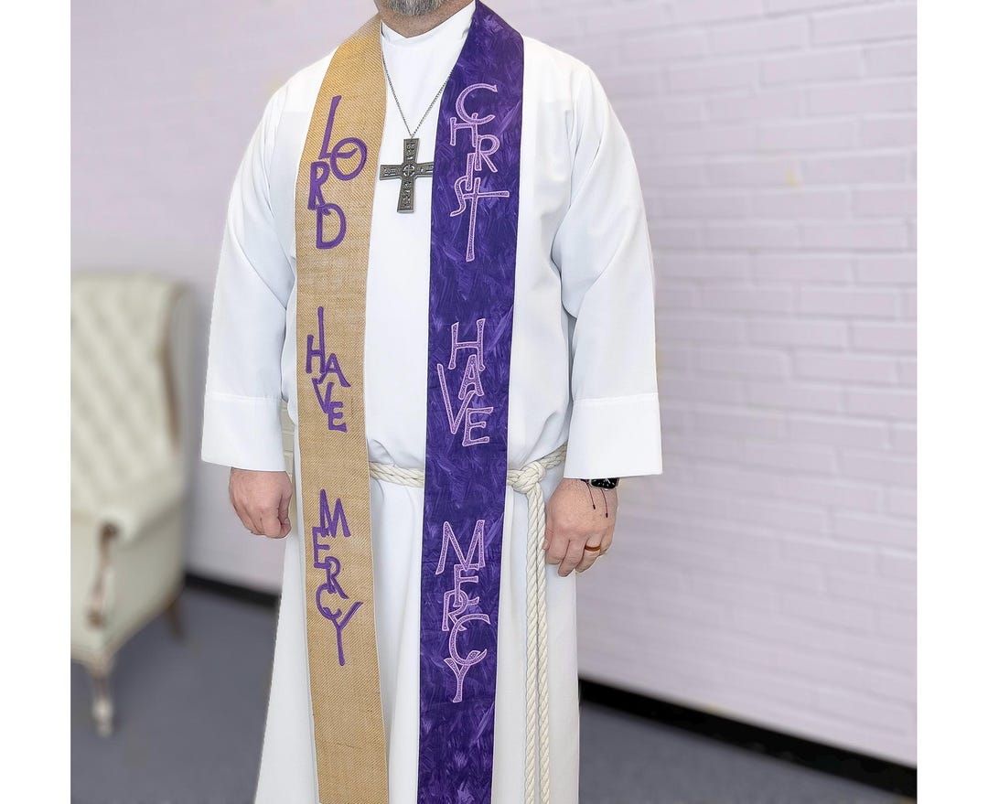 Liturgical Stole for Lent in Sackcloth and Royal Purple - Clergy ...