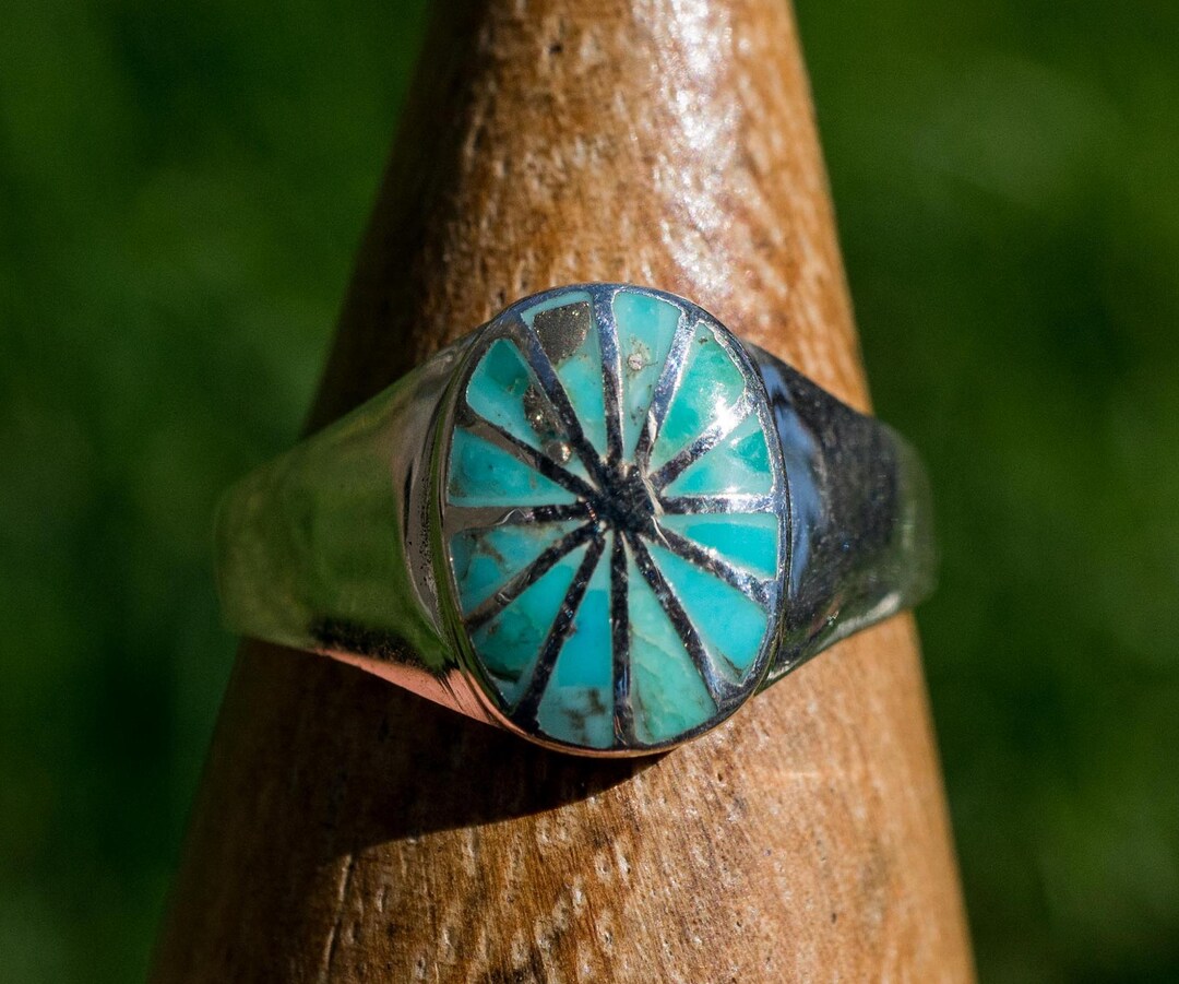 Genuine Sleeping Beauty Turquoise Inlay Ring USA Size 9.5, Natural ...