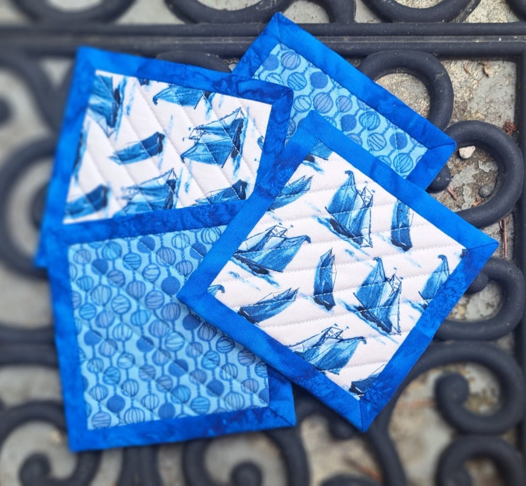Handmade Quilted Coasters Boats Schooner - Reversible Quilted Coasters ...