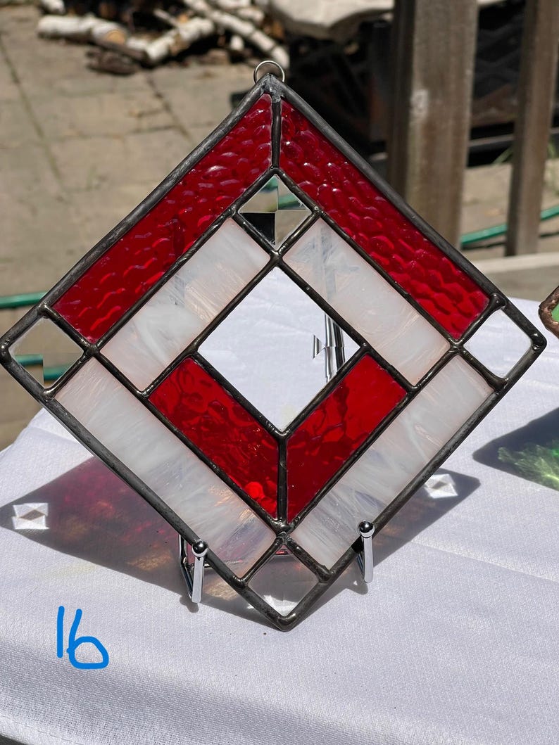 Abstract Stained Glass Suncatcher, Square Glass Art - Etsy