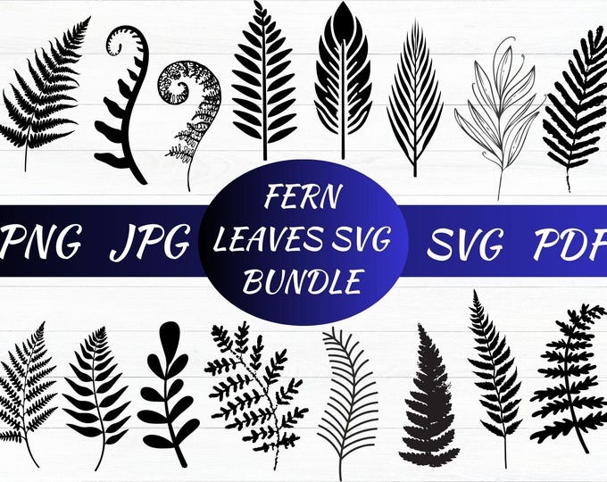 Farn Blätter SVG, Farn Clipart, Boho Schmuck, Botanische Silhouette ...