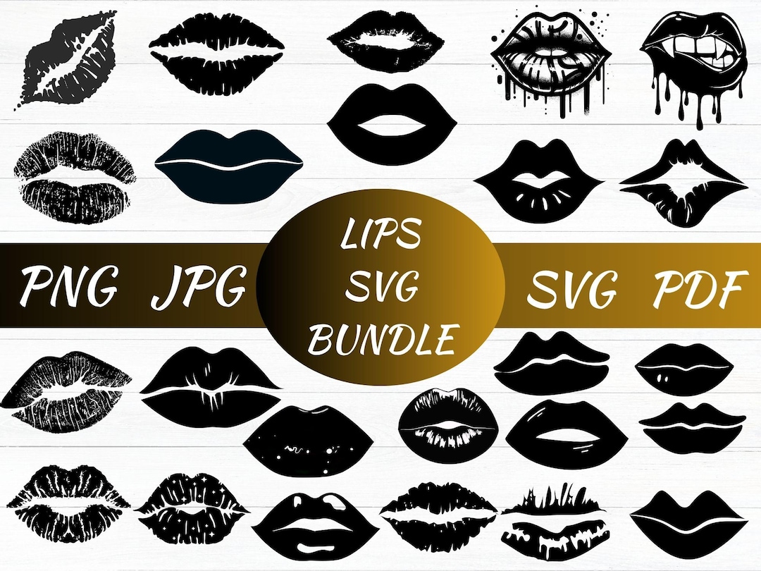 Lips SVG Clipart Bundle, Dripping Lips, Valentine Cut Files (digital ...
