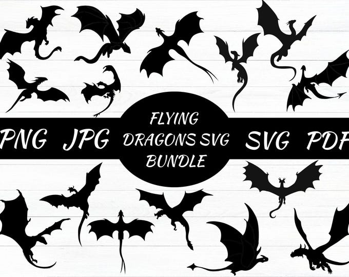 Flying Dragons Svg Bundle, Dragon Svg, Png, Dxf, Jpg, Little Dragons ...
