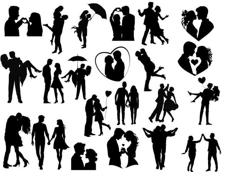 Couple Silhouette SVG Bundle, Bride and Groom Clipart (digital Files ...