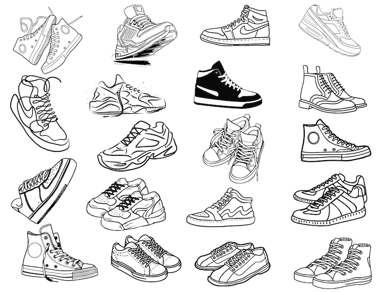 Sneaker SVG Bundle, Shoes Clipart, Cricut Silhouette (PNG, JPG) - Etsy