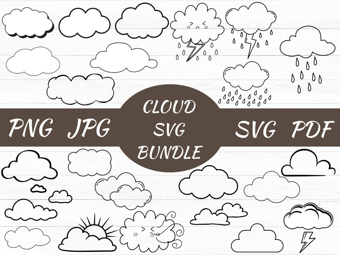 Cloud SVG Bundle, Outline Clipart (digital Download) - Etsy