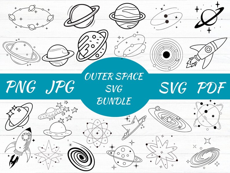 Outer Space SVG Clipart Bundle, Planets, Astronaut, Rocket (digital ...