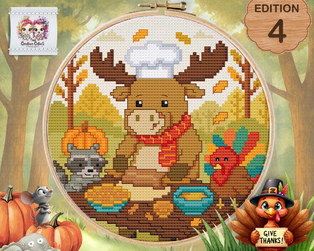 Maple's Thanksgiving Feast Cross Stitch Pattern | Moose & Friends (PDF ...