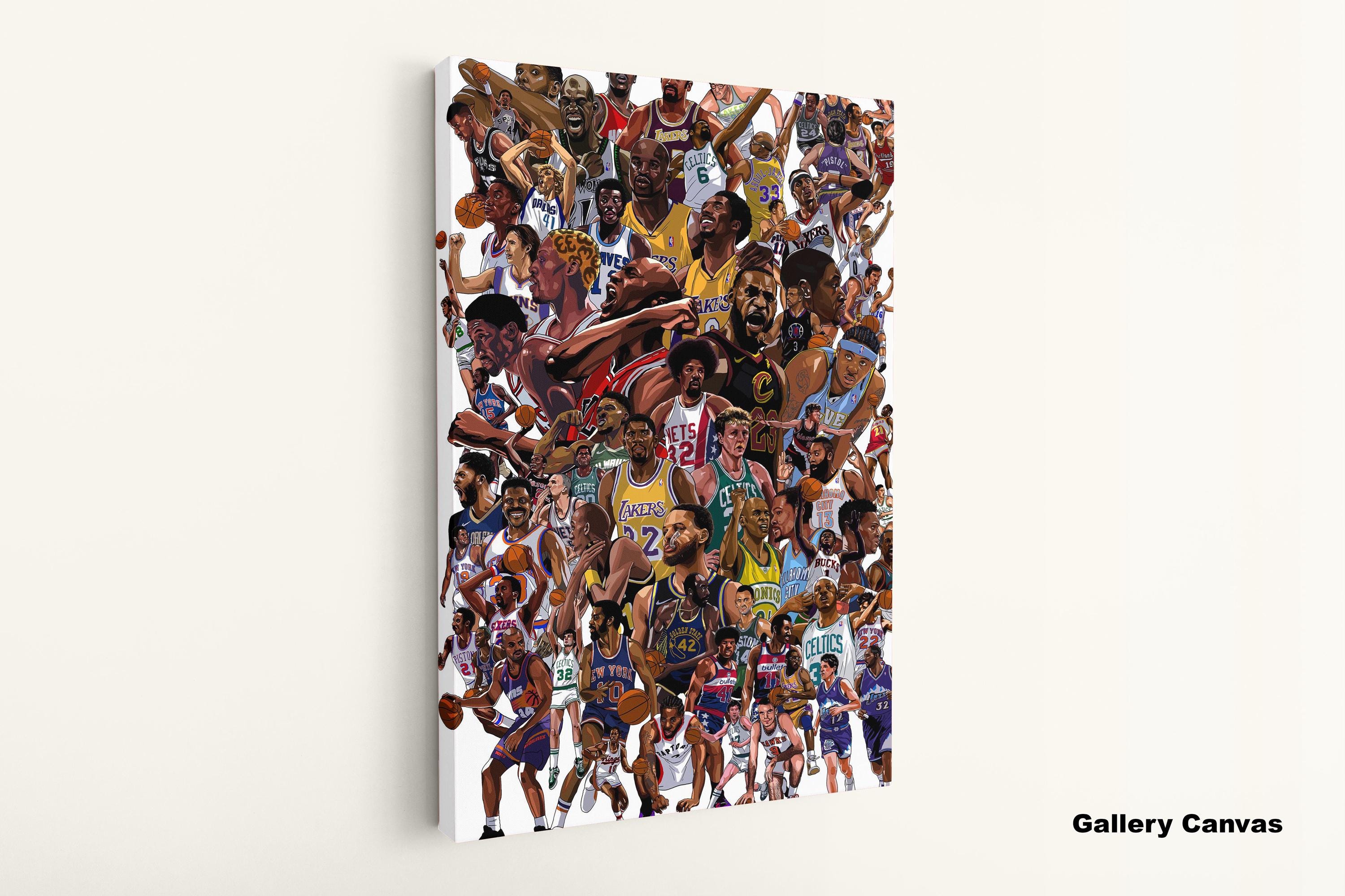 NBA Legends Collage Canvas, Basketball Wall Art, NBA Stars Poster ...