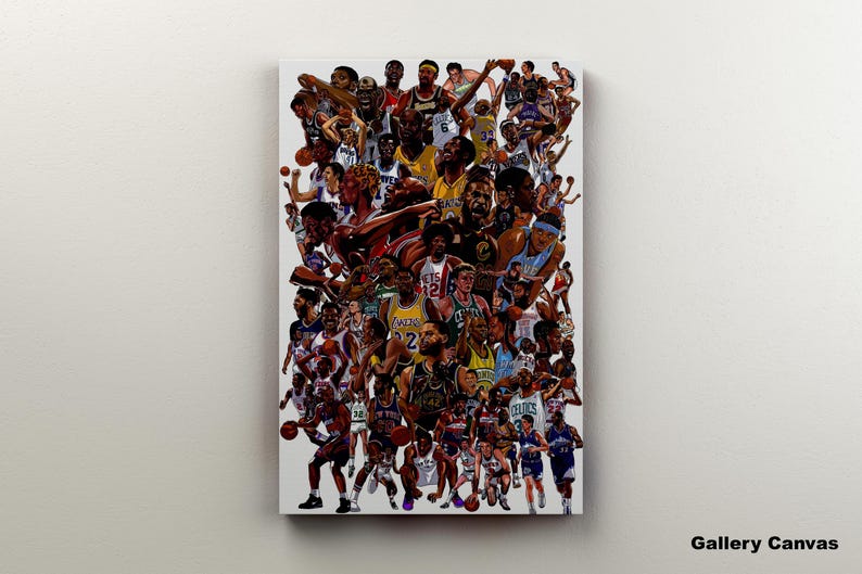 NBA Legends Collage Canvas, Basketball Wall Art, NBA Stars Poster ...