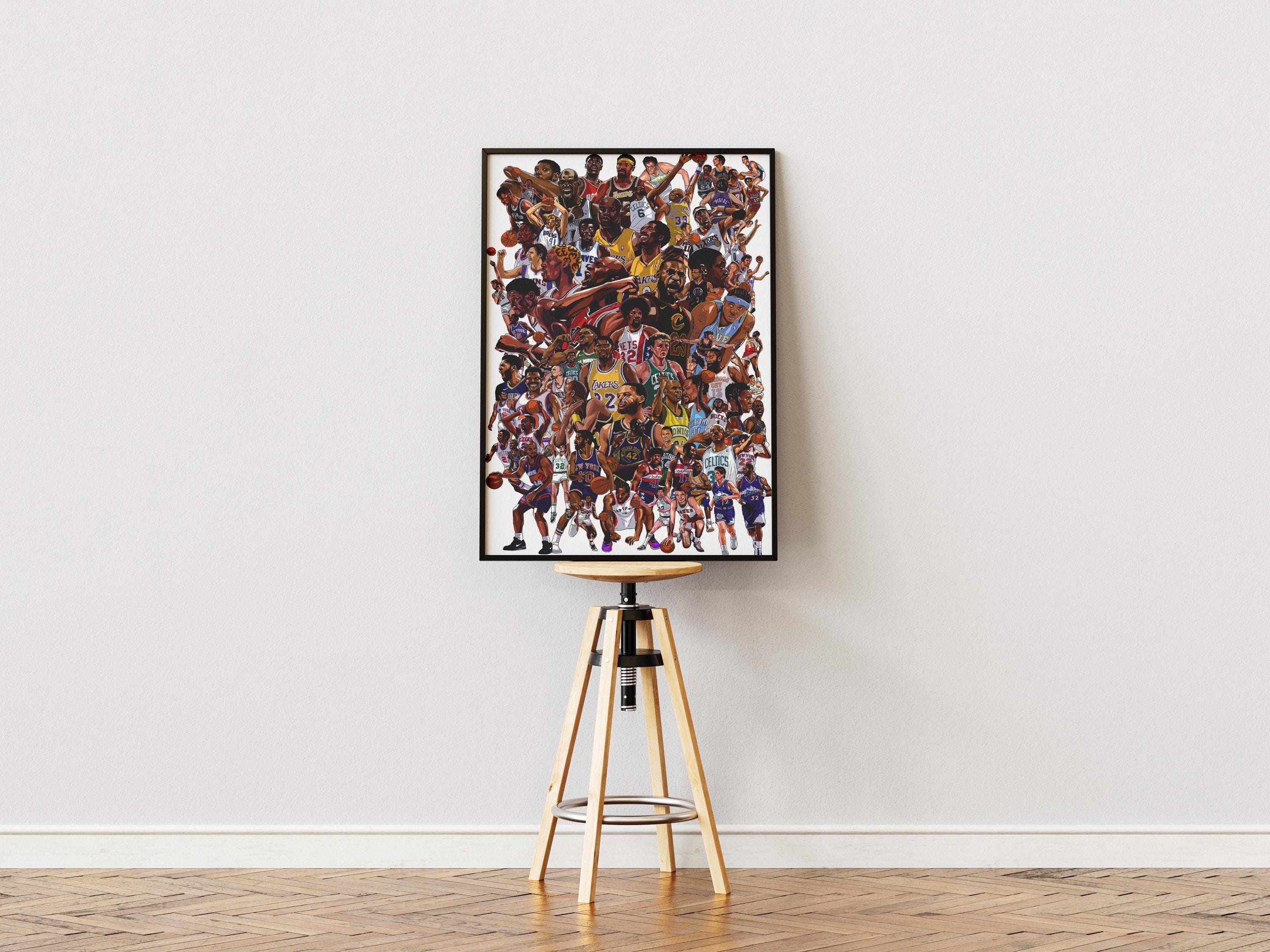 NBA Legends Collage Canvas, Basketball Wall Art, NBA Stars Poster ...