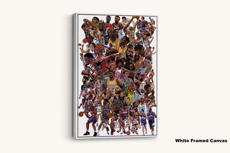 NBA Legends Collage Canvas, Basketball Wall Art, NBA Stars Poster ...