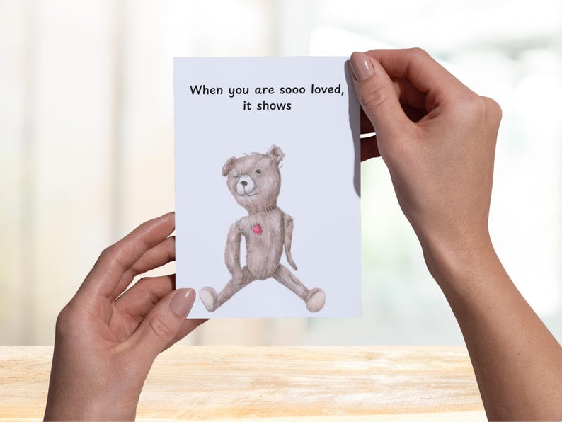 Teddy Bear Valentine's Day Card, Printable 5x7 Hand Drawn Greeting Card ...