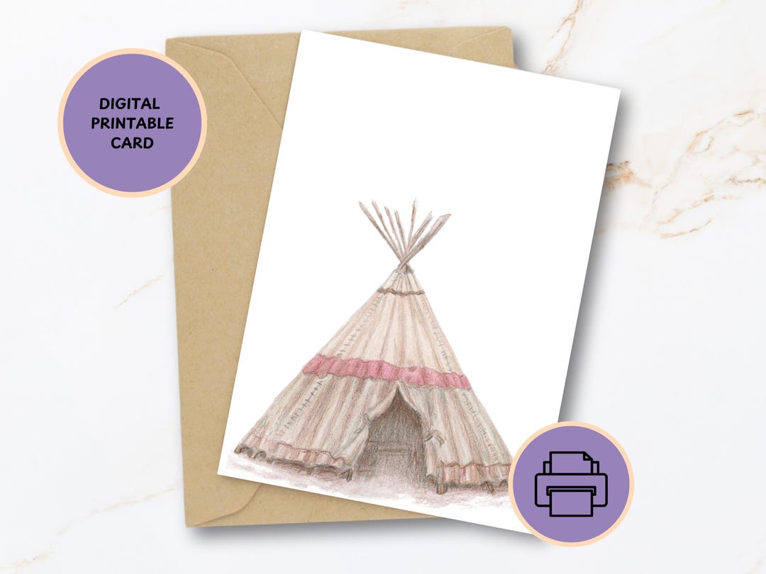 Teepee Blank Card, Printable 5x7 Hand Drawn Greeting Card, Digital ...