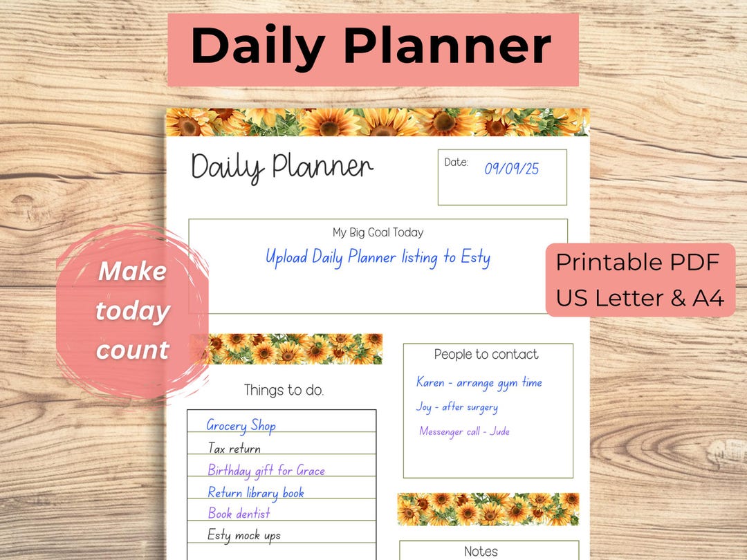 Daily Planner Minimalist Printable, Fatigue Friendly Organizer, US ...
