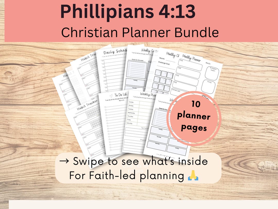 Christian Planner Bundle, Phillipians 4.13, Daily Weekly Monthly ...