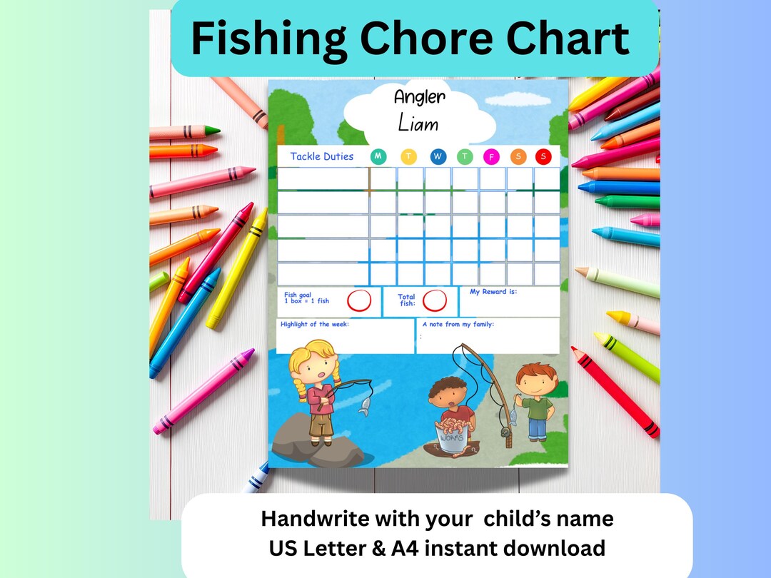 Fishing Reward Chart for Kids, Angler Themed Chore Chart, ADHD Friendly ...