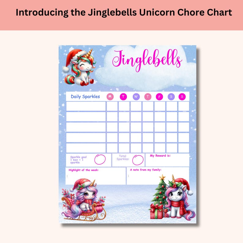 Girls Reward Chart, Christmas Unicorn Chore Chart for Girls ...