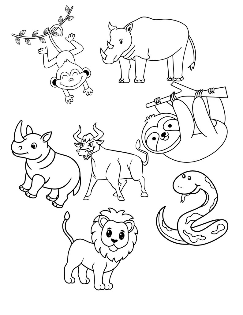 Jungle Animals Coloring Book for Kids Ages 3–7 | Printable PDF Coloring ...