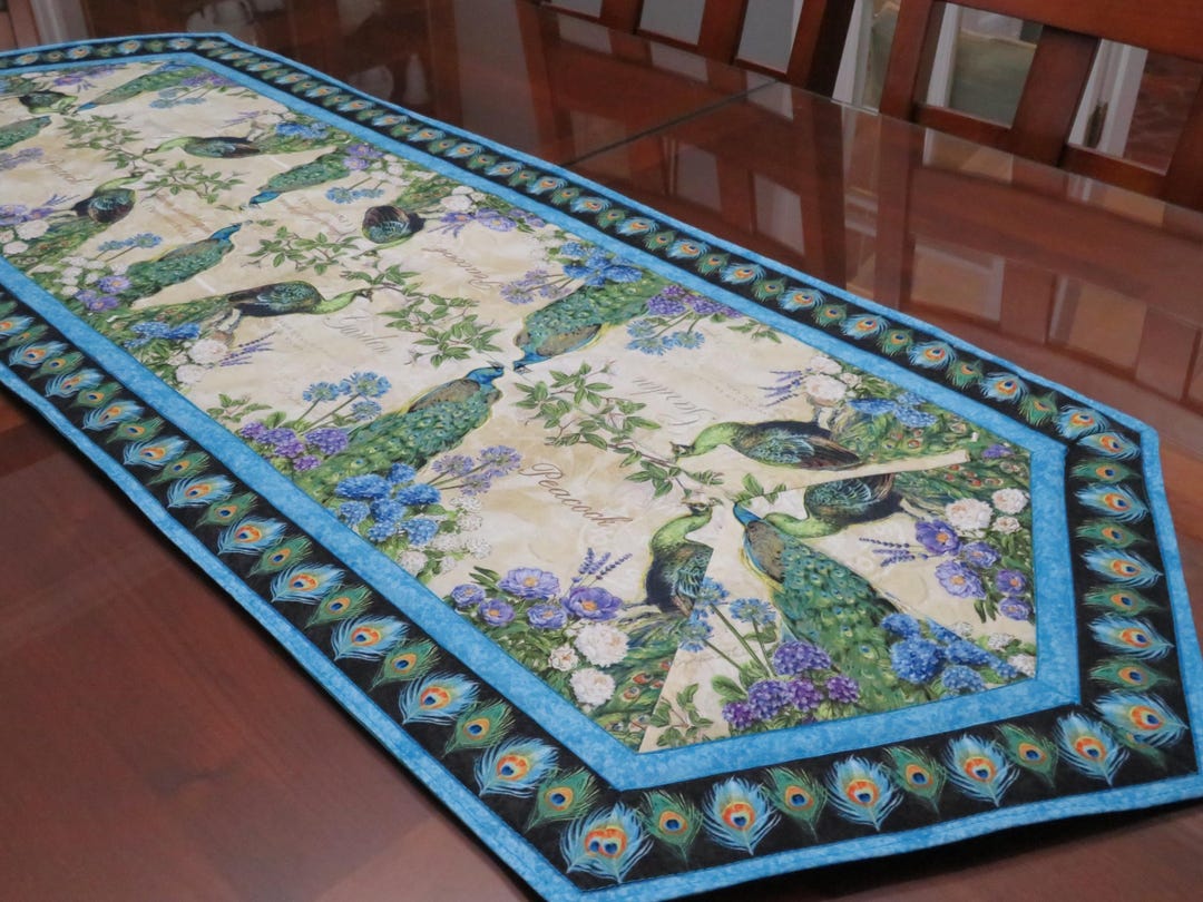 Peacock Table Runner / Quilted Made and Ready to Free Ship - Etsy