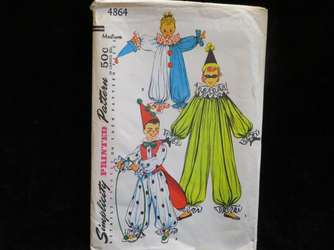 Simplicity 4864 Child's Clown Costume Size Medium Dated 1950's - Etsy