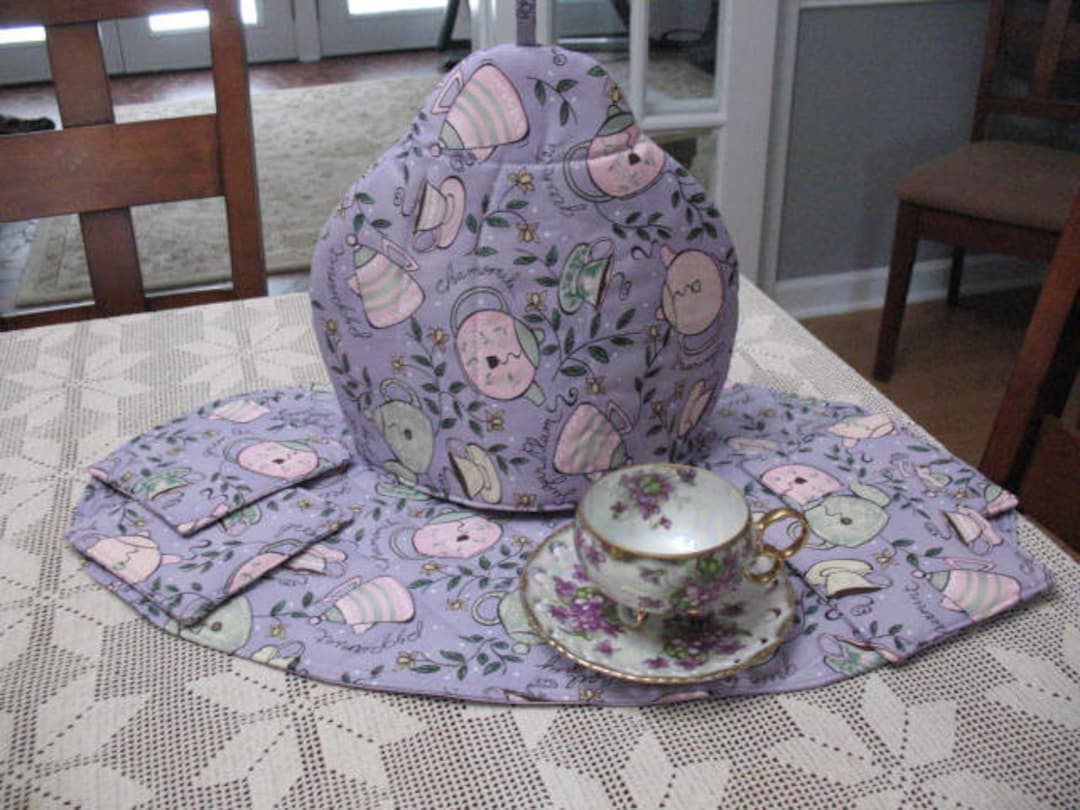 Quilted Tea Cozy With Matching Center Piece Also Matchimg 4 Coasters (6 ...