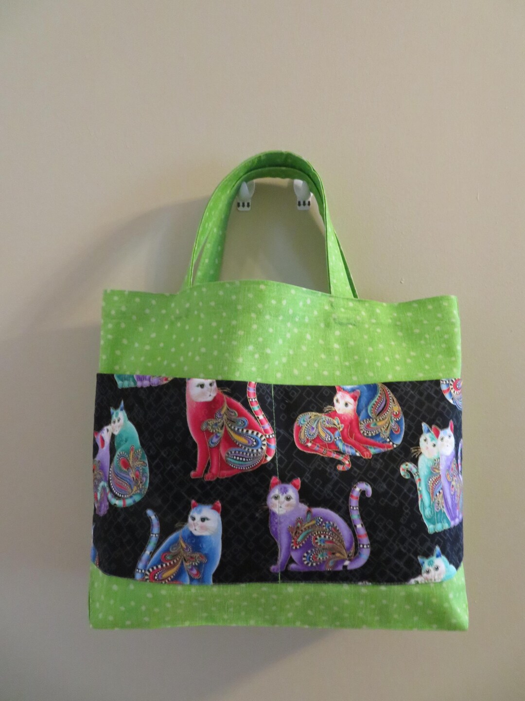 Lime Green Dot Canvas Tote / Made With Cat-i-tude Fabric Collection ...