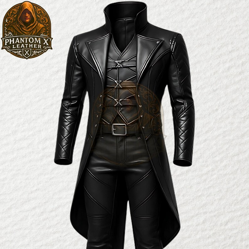 Black Gothic Vampire Leather Trench Warlock Overcoat | Dark Fantasy ...
