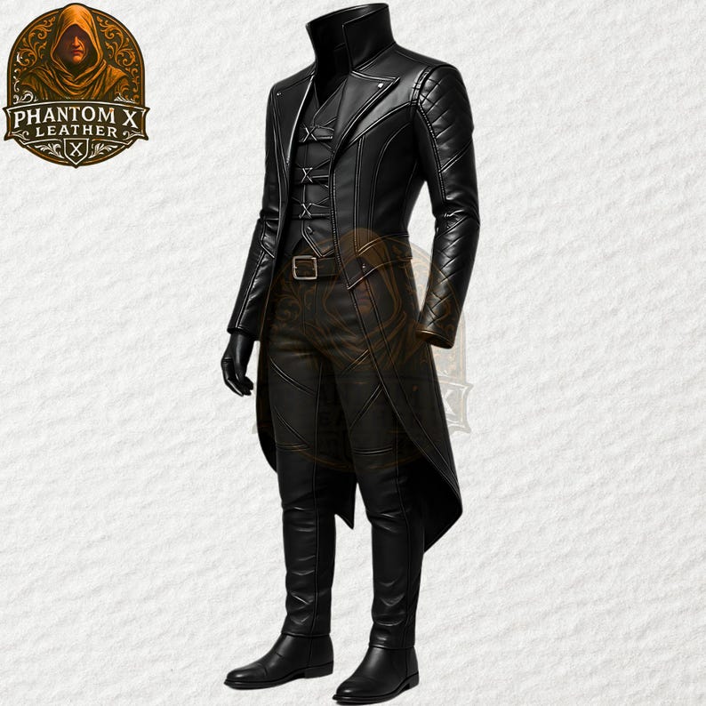 Black Gothic Vampire Leather Trench Warlock Overcoat | Dark Fantasy ...
