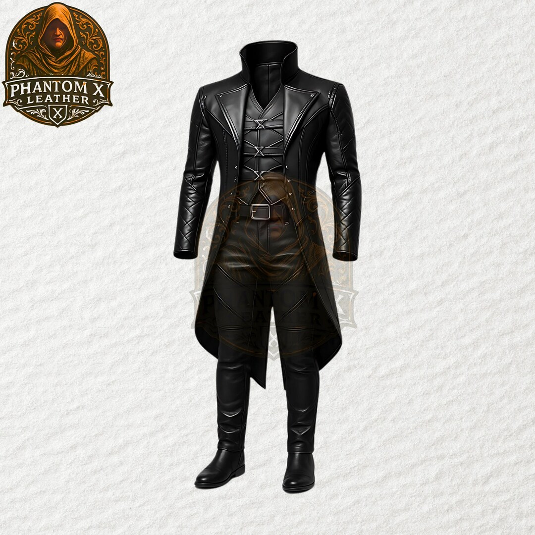 Black Gothic Vampire Leather Trench Warlock Overcoat | Dark Fantasy ...