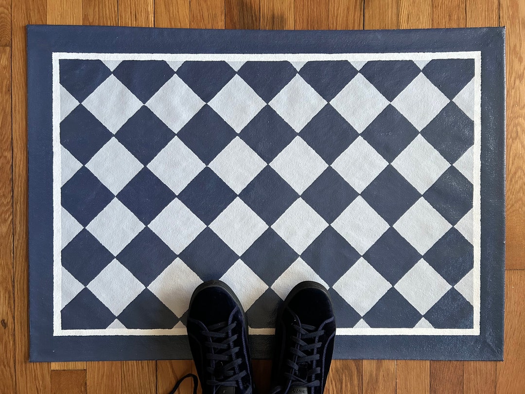 22” X 31” Dark Blue and Light Blue Checker Rug Floorcloth - Etsy