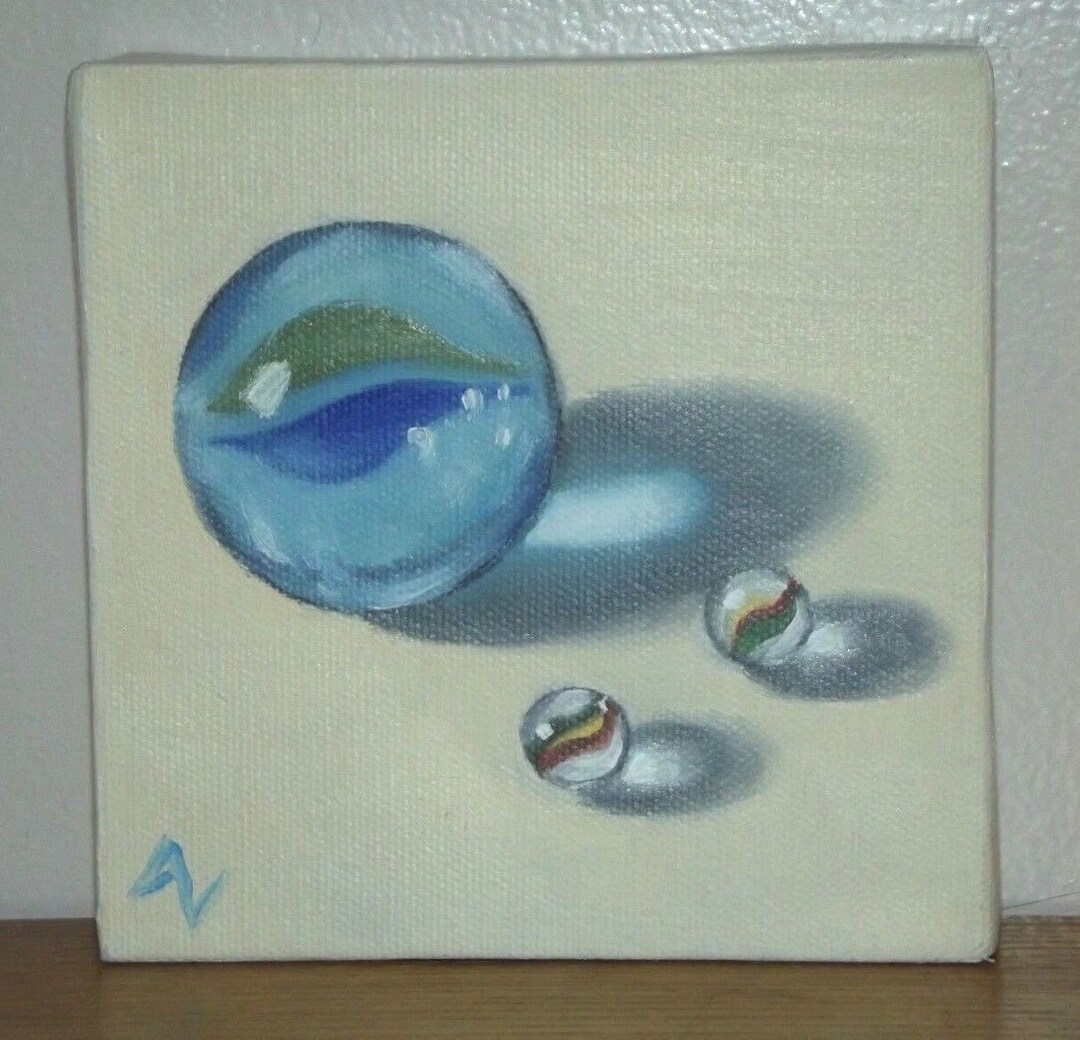 Original Marbles Oil Painting Big Daddy and Little Babies 5x5" - Etsy