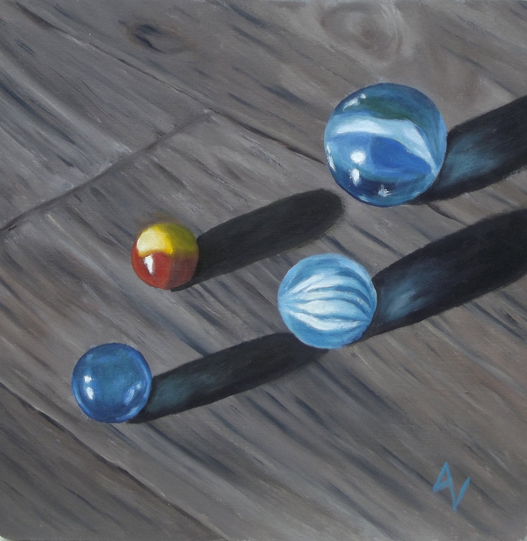 Original Framed Oil Painting Marbles on Wood 8x8" - Etsy