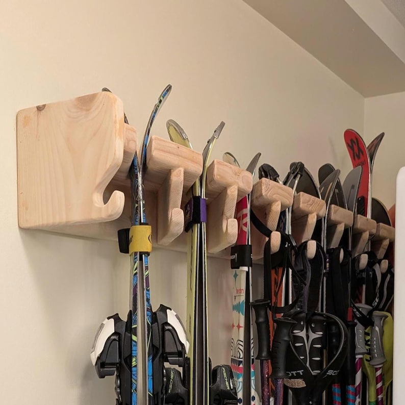 Wood Ski Rack – Custom Sizes Made-to-order – Handcrafted Wall Storage ...